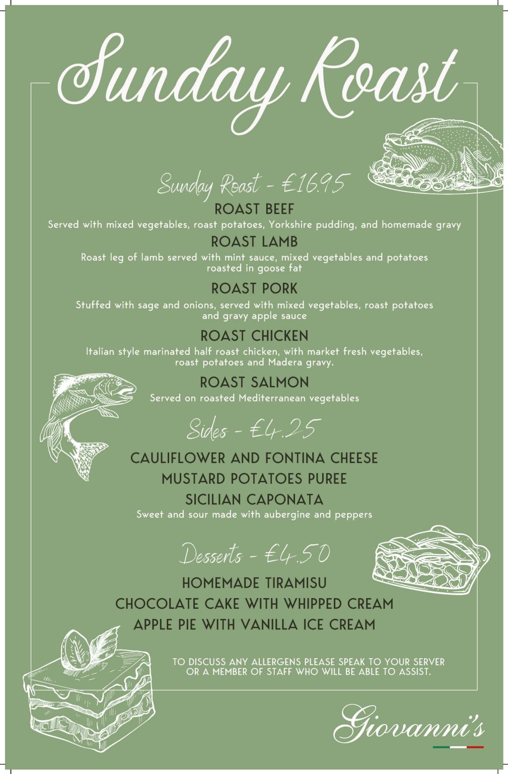 Our Menu - Giovanni's Knutsford Italian Restraurant